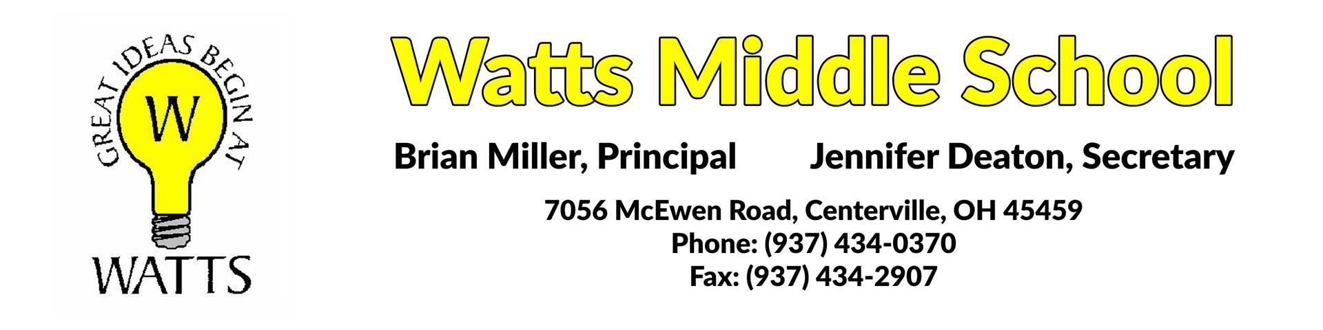 Image of Watts logo and address